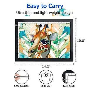 Black A4 Dimmable LED Artcraft Light Box Tracer Slim Light Pad Portable Tablet, USB Power Cable Copy Drawing Board Tracing Table for Artists Designing, Animation, Sketching, Stenciling X-ray Viewing