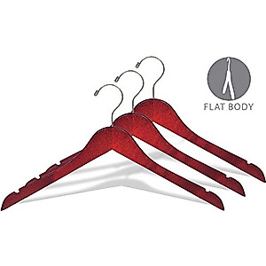 The Great American Hanger Company Wood Top Hanger, Box of 100 Space Saving 17 Inch Flat Wooden Hangers w/Cherry Finish & Brushed Chrome Swivel Hook & Notches for Shirt Jacket or Dress