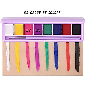 Go Ho 8 Colors Water Activated Eyeliner Palette,High Pigment Bright Vibrant Fluorescent Rainbow Colorful Eye/Face/Body Paint,Matte and UV Paint Graphic Eyeliner with Brushes -02