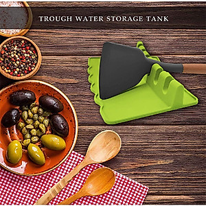 Silicone Utensil Rest with Drip Pad and Silicone Double Finger Grips, Heat-Resistant 410℉, BPA-Free Spoon Rest & Spoon Holder for Stove Top, Spoon, Ladle, Spatula (Green)