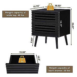 PHOYAL Nightstand Set of 2, End Side Table Modern Farmhouse Nightstand Modern Wood Accent Side Table Night Stands, Nightstand with Storage Drawer for Bedroom Living Room 2-Pack, Black - 2