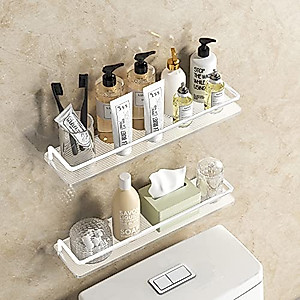 Acliys Floating Shelves Arcylic Bathroom Shelves with Towel Bar Wall Mounted Storage Shelves for Bathroom/Living Room/Kitchen/Bedroom Set of 2（White）