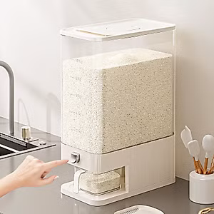 GUDEMAY Rice Dispenser with Measuring Cup and Fresh Box, Cereal Dispenser Storage Container - Ideal for Home Pantry - Keeps Rice, Soybeans, and Sugar Fresh