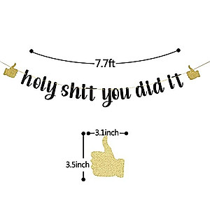 Black Glitter Holy Shit You Did It Banner - Congrats Grad Sign - Funny Graduation Banner - High School/College Graduation Party Decorations