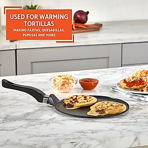 IMUSA USA 9.5" Nonstick Soft Touch Comal/Griddle with Soft Touch Handle, Black