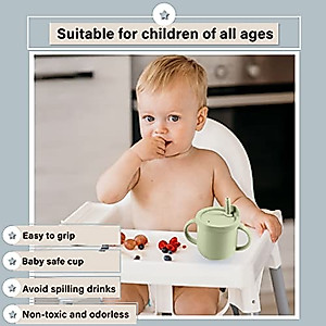 RQ Brothers Sippy Cups - Silicone Toddler Cups with Straw and Handle Kids Cups Training Cups with Lids 6-18 months Toddler Water Bottle BPA Free Baby Bottle 8.4oz Sippy Cup (Green)