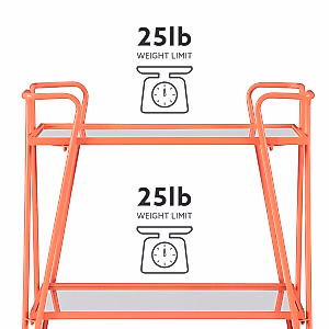 Linon Gina Coral Mid-Century Bar Cart with Mirrored Shelves and Locking Wheels
