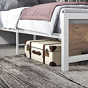 HOMBCK White Twin Bed Frame with Headboard, White Metal Bed Frame Twin with Heavy Duty Slats, Twin Bed Frame No Box Spring Needed, Easy Assembly, White