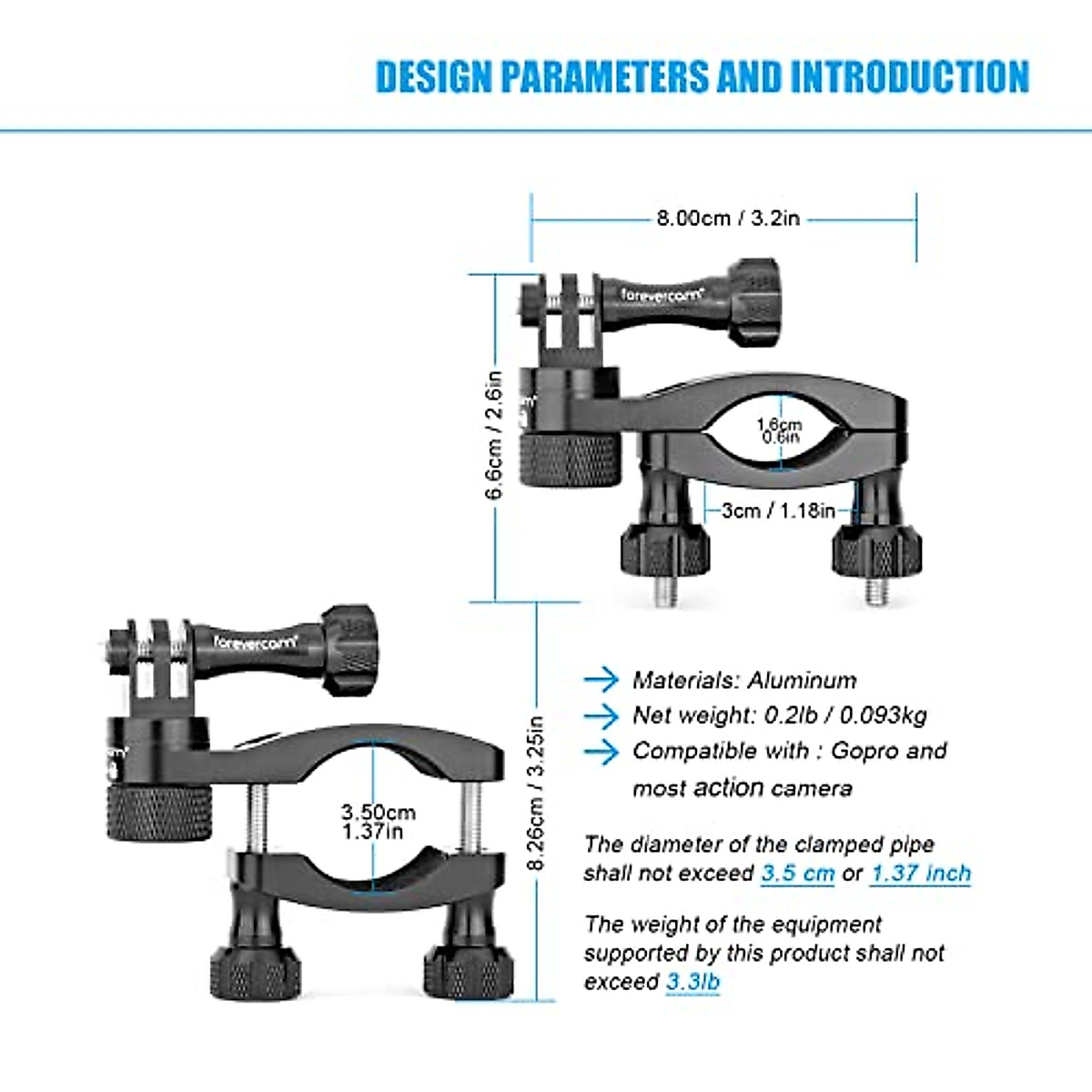 Bike Handlebar Mount for GoPro (360° Rotation and Lock Any Direction) 0.6-1.3inch All Aluminum Bike/Motorcycle Handlebars Seat Post Ski Pole Mount for Gopro Hero 11/10/9/8/7/6/5/4/ Action Camera