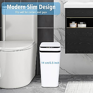 jinligogo Bathroom Small Trash Can with Lid, 2.6 Gallon Touchless Automatic Garbage Can Slim Waterproof Motion Sensor Smart Trash Bin for Bedroom, Office, Living Room-White