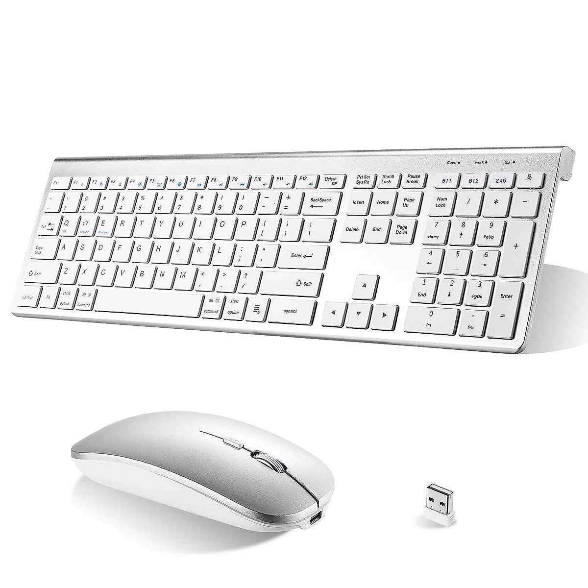 UrbanX Plug and Play Compact Rechargeable Wireless Bluetooth Full Size Keyboard and Mouse Combo for Microsoft Surface Duo 2 Supports Windows, macOS, iPadOS, Android, PC, Mac, Laptop, Tablet -White