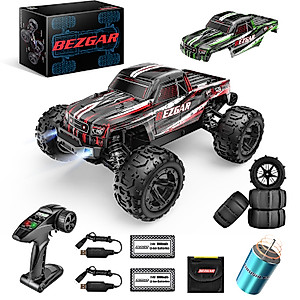 BEZGAR HM165 Brushless Hobby Grade 1:16 Scale Remote Control Truck - 2.4GHz High Speed 52kmh All Terrains Off Road RC Truck 4WD Car Crawler with 2 Rechargeable Batteries for Boys Kids and Adults