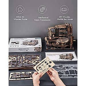RoWood 3D Puzzles for Adults, Model Kits for Adults to Build, Wooden Town Christmas Birthday Gifts for Teens- Marble Night City