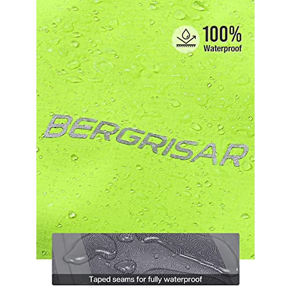 BERGRISAR Men's Cycling Rain Jacket Waterproof Cycling Windbreaker Bike Bicycle Jacket Running Hood Rain Coat Green Size Large