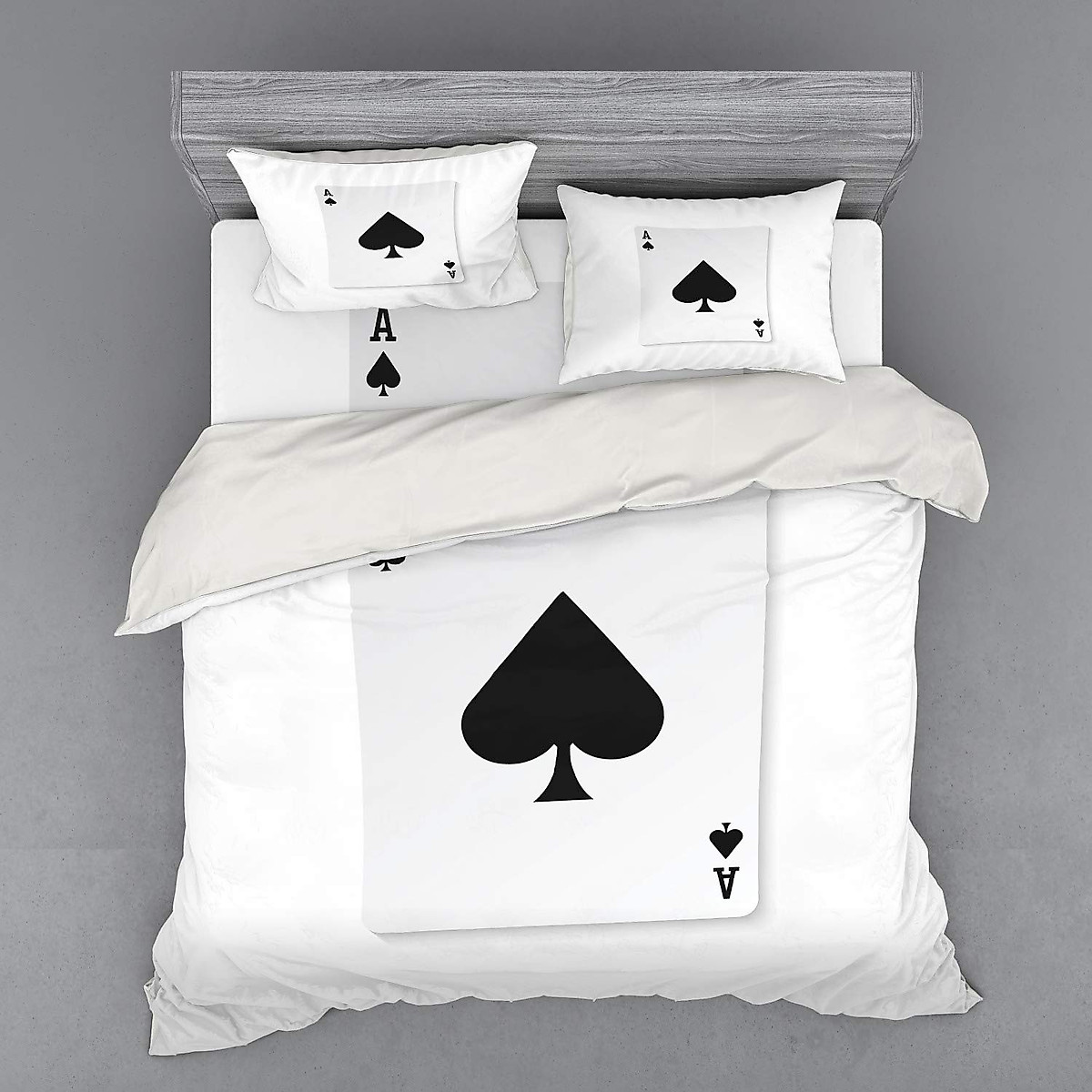 Ambesonne Ace of Spades Duvet Cover Set, Simplistic Composition with Casino Style Gambling Themed Print, 4 Piece Bedding Set with Shams and Fitted Sheet, King Size, Charcoal Grey and White