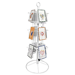 Tongmo Rotating Greeting Card Stand - Enhance Your Display with a 12-Pocket Rotating Countertop Solution for Postcards, Brochures, and Greeting Cards (7”H - 12 Pockets) (White)