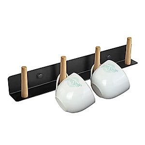 JSVER Mug Hook Wall Mounted Mug Holder, Hanging Coffee Cup Rack with 4 Hooks for Kitchen