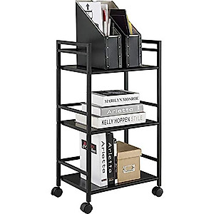 Black Rolling Storage Cart Utility Cart with Wheels Multipurpose Mobile Utility Storage Cart for Living Room Bathroom Kitchen Office Carts & Stands Utility Carts 60 x 32 x 75cm (L x W x H)