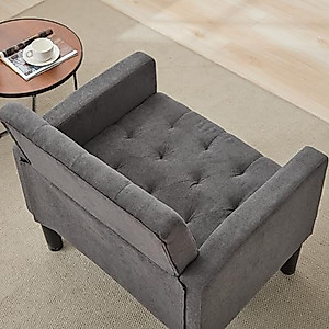 TYBOATLE Accent Chair, Fabric Living Room Arm Chairs for Bedroom, Mid Century Modern Upholstered Tufted Bedroom Office Armchair Single Sofa，Reading Lounging Side Lounge Chair (Dark Grey)