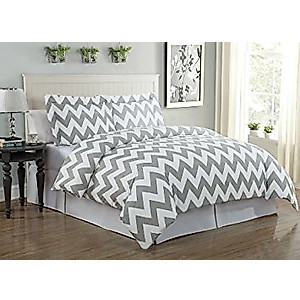 Echelon Home Chevron Duvet Cover Set, Full/Queen, Feather Gray