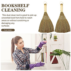 Mobestech 2pcs Kitchen Cleaning Broom Straw Braided Broom Small Natural Whisk Table Small Broom Mini Desk Broom Rustic Broom Table Top Desk Mini Brooms Kid Desk Mini Brush Wedding Miscanthus