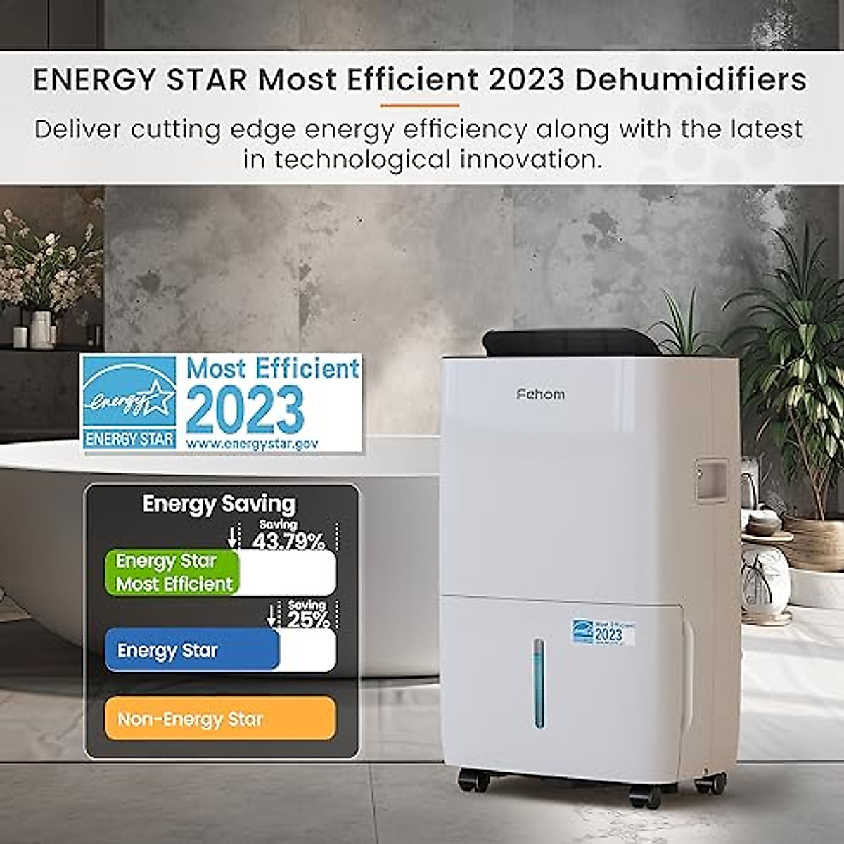 Fehom 80 Pints Dehumidifier Most Efficient Energy Star - 5,000 Sq. Ft. Dehumidifier for Basement with Drain Hose and 1.06 Gal Water Tank, Smart Dehumidifiers for Home, Large Rooms(JD025L-80)
