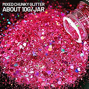 Holographic Chunky Glitter, 15 Colors Craft Glitter for Resin, LEOBRO Nail Glitter, Festival Cosmetic Eye Hair Face Body Glitter, Glitter Flakes Sequins for Epoxy Resin Tumbler DIY Arts Crafts