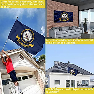 US Navy Emblem Flag Double Sided 3x5 Outdoor- Heavy Duty Navy Naval Military Flags -United State Navy Flags Banner with 2 Brass Grommets 4 Rows Stitched