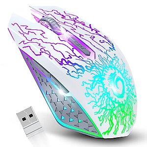 VersionTECH. Wireless Gaming Mouse, Rechargeable Computer Mouse Mice with Colorful LED Lights, Silent Click, 2.4G USB Nano Receiver, 3 Level DPI for PC Gamer Laptop Desktop Chromebook Mac-White