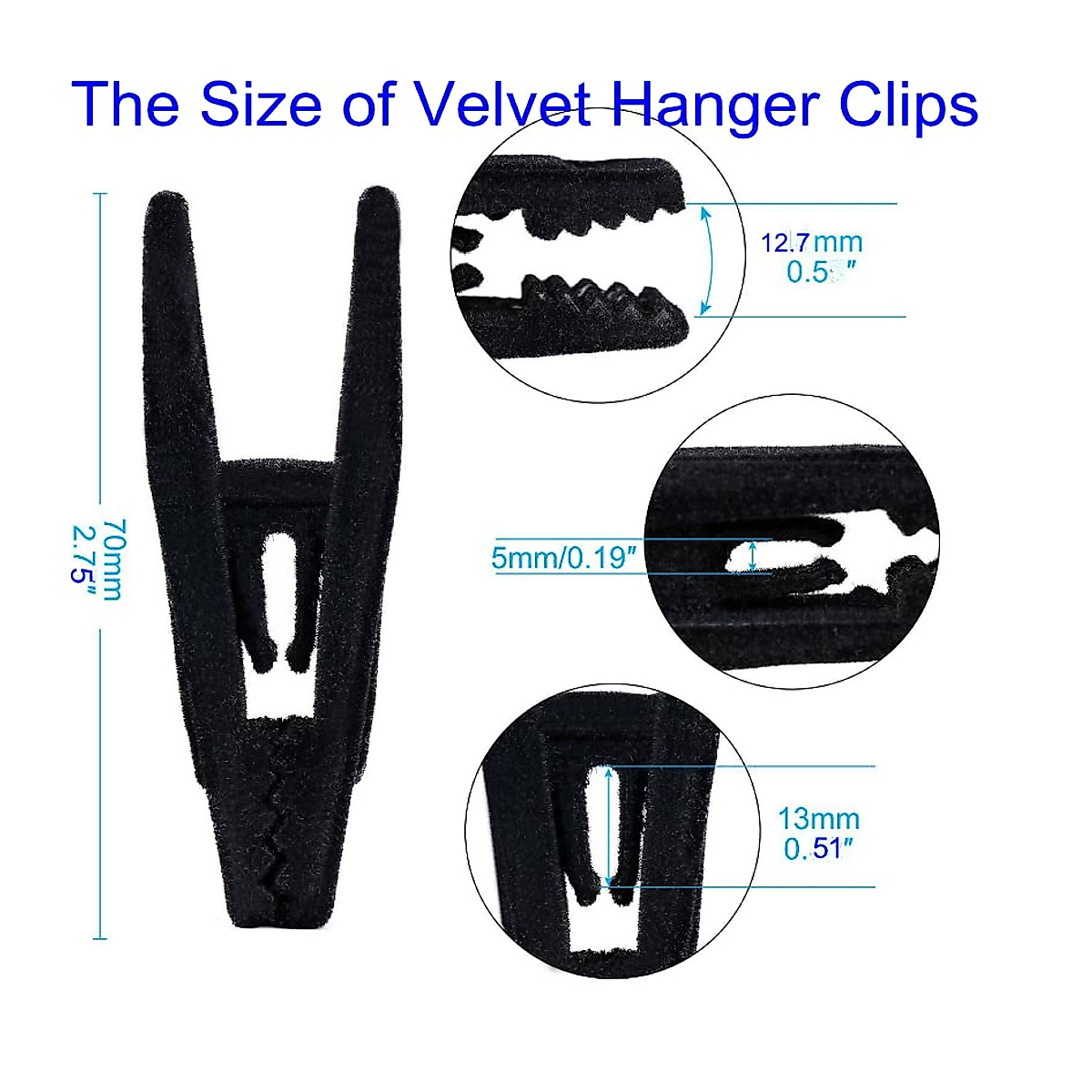 20Pcs Velvet Hangers Clips,Pants Hangers Clips, Strong Finger Flocked Clips Perfect for Use with Slim-line Clothes Velvet Hangers,Clothes Pins (Black, 20PCS)