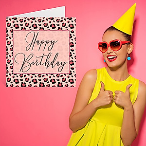 Glamorous Birthday Cards for Women Her - Pink Leopard Print - Pretty Best Friend Happy Birthday Card, 5.7 x 5.7 Inch Female Ladies Fashion Greeting Cards for Mom Daughter Nan Grandma Aunt Cousin