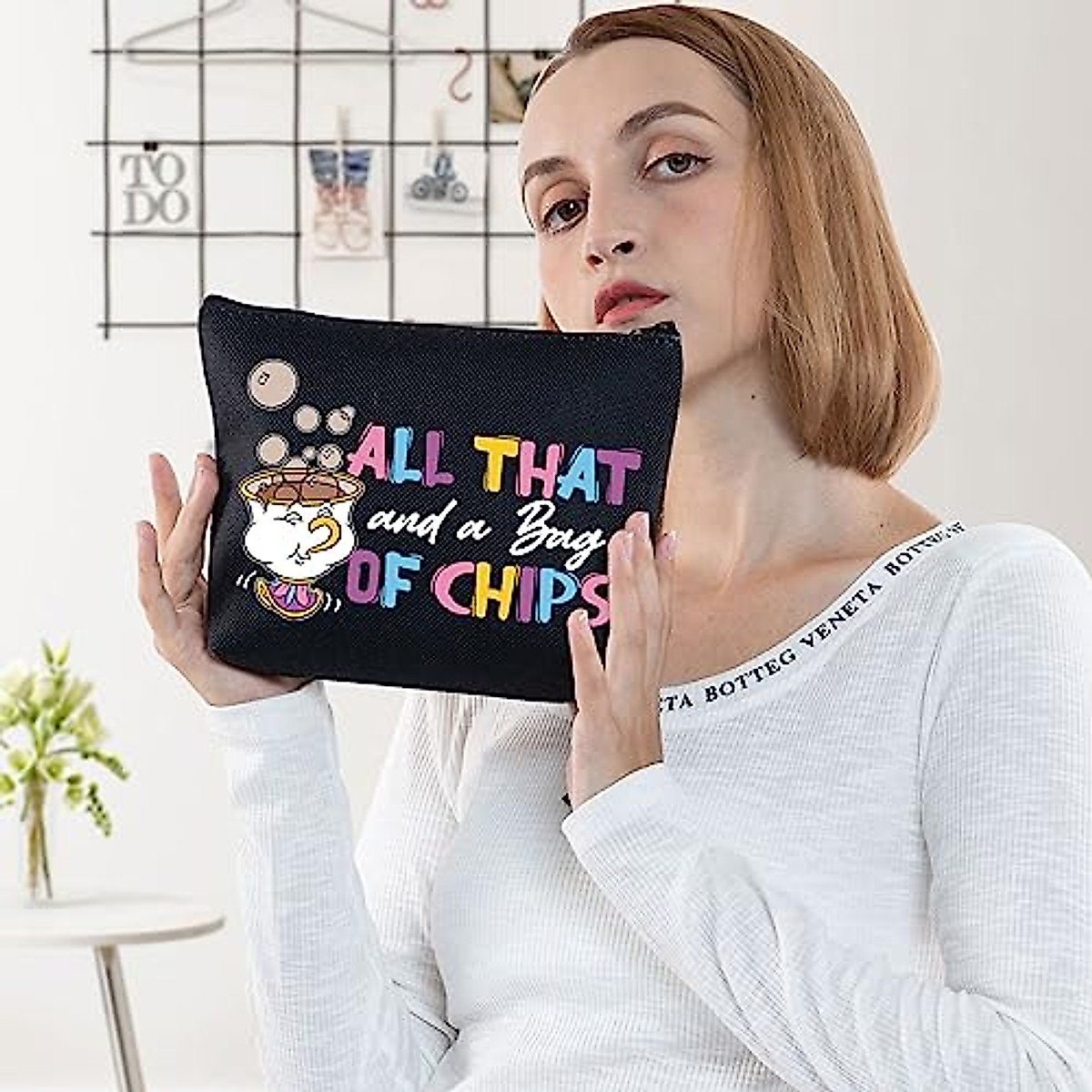 BWWKTOP Mrs. Potts And Chip Makeup Bag Beauty Beast Inspired Gifts All That And A Bag Of Chips Makeup Zipper Pouch Bag Chip Merchandise (Bag Of Chips BL)