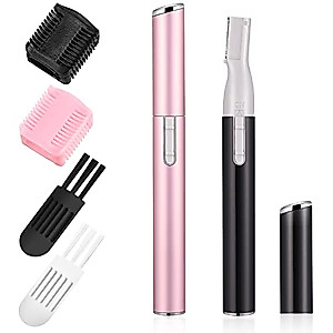 2 Pieces Electric Eyebrow Trimmer Women Precision Face Razors Mini Shaver Battery Operated Small Facial Hair Remover with Comb Personal Epilator for Face Neck Fuzz Lips Body Arms Leg (Pink, Black)