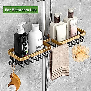 Gloserin Sponge Holder for Kitchen Sink,Adjustable Detachable Sponge Holder Over Faucet,Faucet Rack for Kitchen,Sink Caddy Sponge Holder,Kitchen Sink Organizer(Double with Dishcloth Rack, Gold)