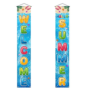 Welcome Hello Summer Porch Banner Beach Hawaiian Themed Hanging Front Door Yard Indoor Outdoor Holiday Party Decoration