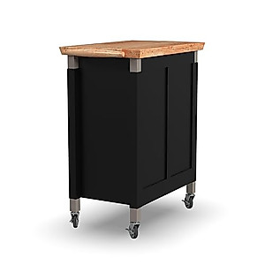 Home Styles Black Dolly Madison Prep and Serve Kitchen Cart with Natural Top, Locking Casters, Two Drawers, Two Storage Cabinets