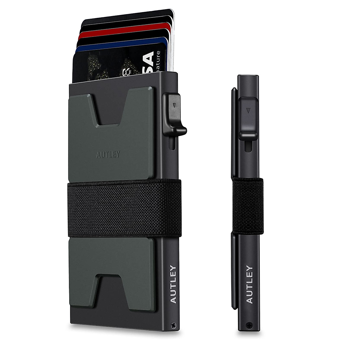 AUTLEY Slim Card Holder, Minimalist Pop Up Wallet for Men, RFID Blocking Mens Wallet with Cash Band (Black)