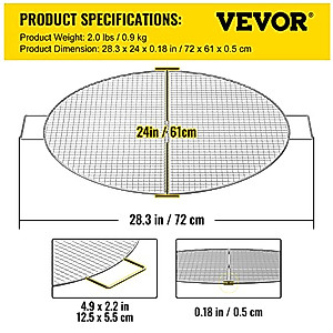 VEVOR Fire Pit Cooking Grill Grate 24 Inch, Foldable Round Cooking Grate, Stainless Steel Tight Grid Campfire BBQ Grill with Portable Handle for Outdoor Picnic Party & Gathering, Silver