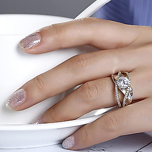 Jeulia Engagement Rings for Women Sterling Silver Two Tone Gold Bridal Sets Crossover Round Engagement Ring Sets Cubic Zirconia Anniverdary Promise with Jewelry Gift Box (7)