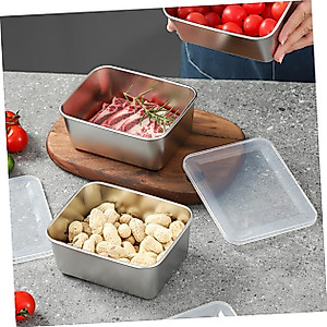 AUTSUPPL 4pcs Boxes Crisper Freezer Meal Prep Container Stainless Bread Lid Portable Refrigerator Fruit Containers for Fridge Keep Fresh Kimchi Container Sealing Food Boxes Stainless Steel