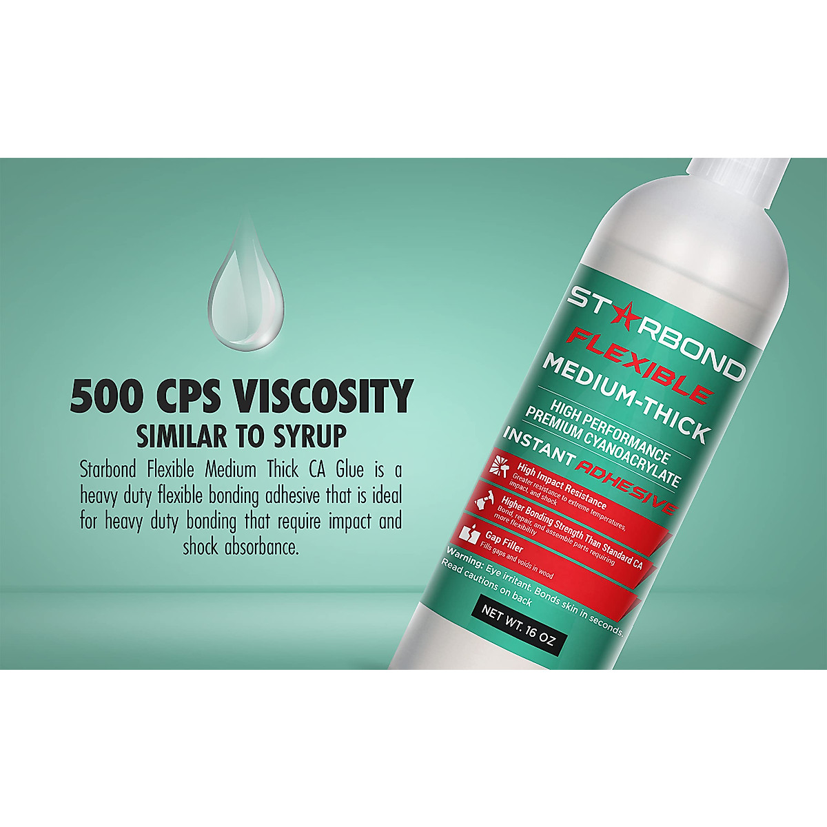 Starbond KEG-500 Flexible Medium Thick, Premium CA - Super Glue Plus Extra Bottles, Caps, and Microtips, 16 oz.