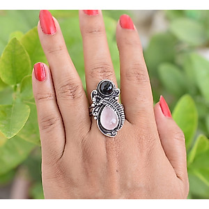 Rekha Gems Rose Quartz Ring-925 Sterling Silver Ring-Vintage Ring-Handmade Ring-Birthday Gift-Pink Gemstone Ring-Boho and Hippie Ring-Birthstone Ring-Rose Quartz Jewelry- ROS43(A) (11 US)