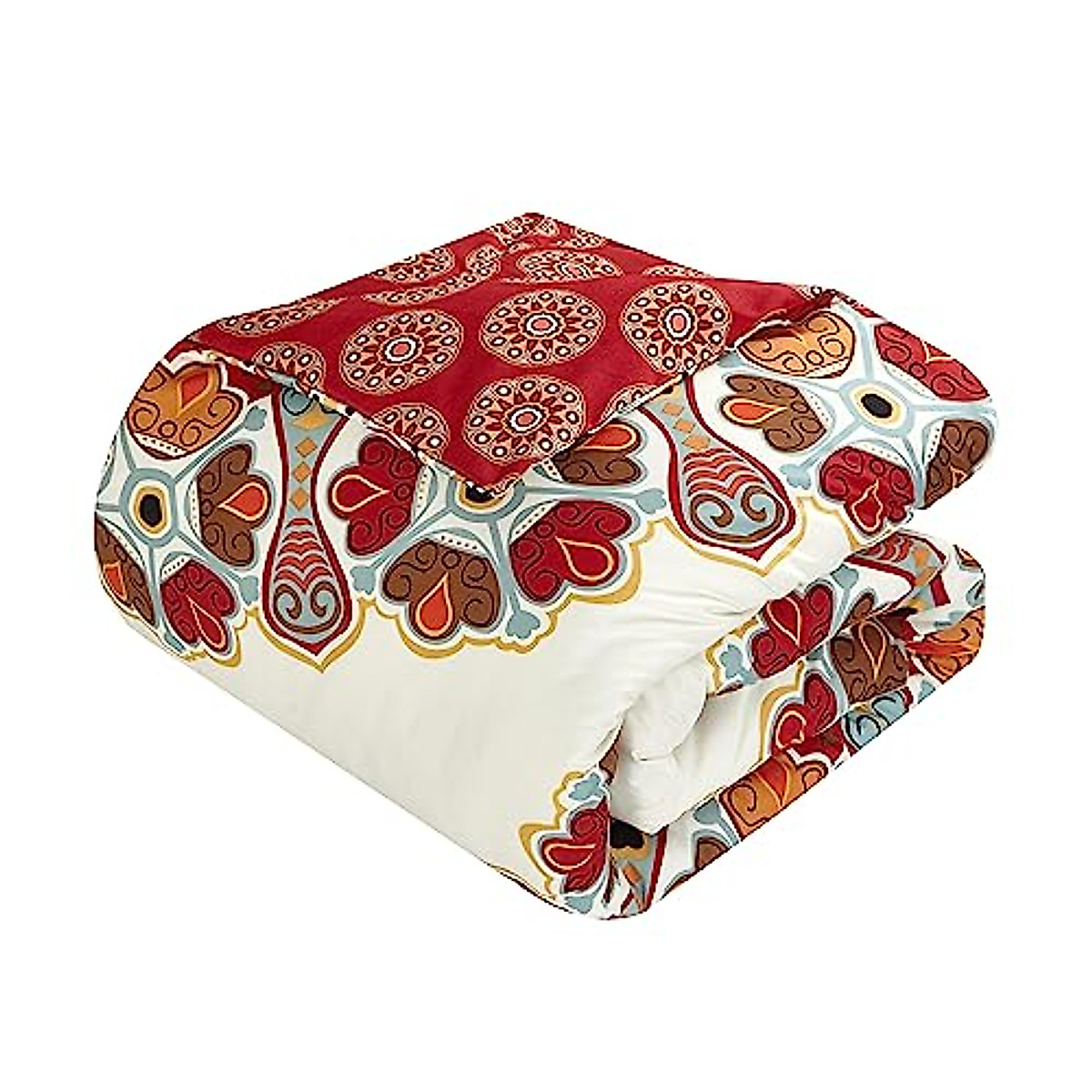 Chic Home CS5045-AN 10 Piece Aberdeen Large Scale Paisley Bohemian Reversible Printed with Embroidered Details. Queen Bed in a Bag Comforter Set Red
