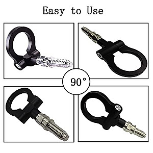 venveal Universal Car Tow Hook Front Bumper Screw-On Front Tow Hooks,Aluminum 16Mm Tow Hook for B-M W 1 3 5 Series E39 E82 E88 E90 E91E92 E93 X1 X3 X5 X6 F22 F30 F55 F66(Black)