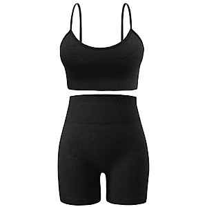 Ourgifts Workout Sets for Women 2 Piece Outfits Gym Shorts Women High Waisted with Adjustable Padded Sports Bra Gym Sets（A0010M-Black