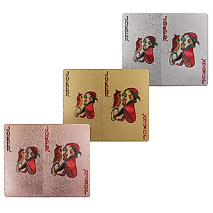 Jucoan 6 Decks of Playing Cards, Waterproof Plastic Poker Cards, Gold Foil Playing Cards for Party Game, Poker Size, Standard Index, (2 Gold, 2 Silver, 2 Pink)