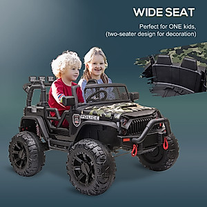 Aosom Ride On Truck for Toddlers 3-8 with Bluetooth, 12V Battery-Powered Electric Car for Kids with Wide Seat, Remote Control, Music, Camo