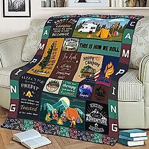 Camper Blanket Camping Lovers Gift Ideas for Men Women, Camping Campsite - Camping Blanket for RV Travel Hiking - Camper Decor - Camp Gift,Super Soft Throws Flannel Fleece Blankets Gifts for Camper
