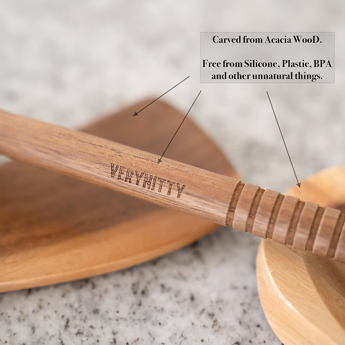 VERY NITTY Very Beautiful Kitchen Utensil Set, 7pc Wooden Cooking Utensils, Spoons and Spatula Set with Spoon Rest. Wood Kitchen Gadgets, Tools and Supplies for Cooking, Baking, Mixing and Salad Bowl