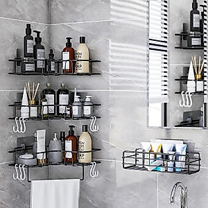 Generic Bathroom kitchen Punch Corner Frame Shower Shelf Wrought Iron Shampoo Storage Rack Holder with Suction Cup bathroom accessories, Corner/Shelf/Rack/Storage Organizer (Black(1pc))